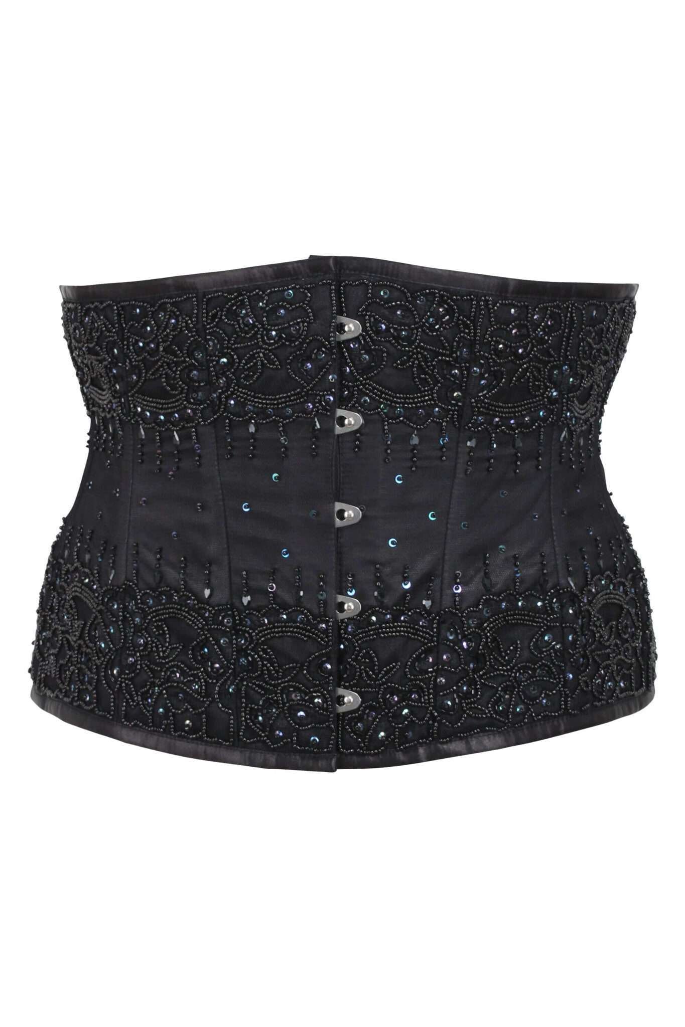 Half corset embroidery waspie Black waist cincher - Women Corset