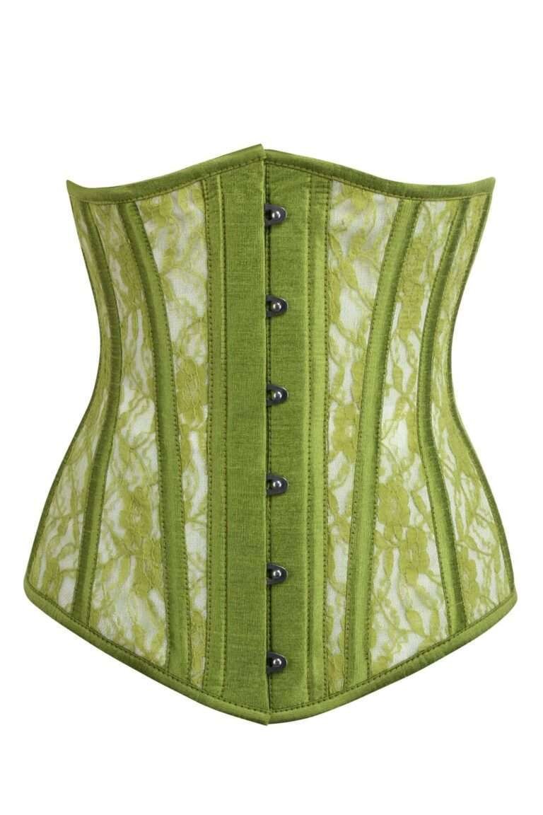 Mesh Underbust Floral Laced Green Corset - Women Corset