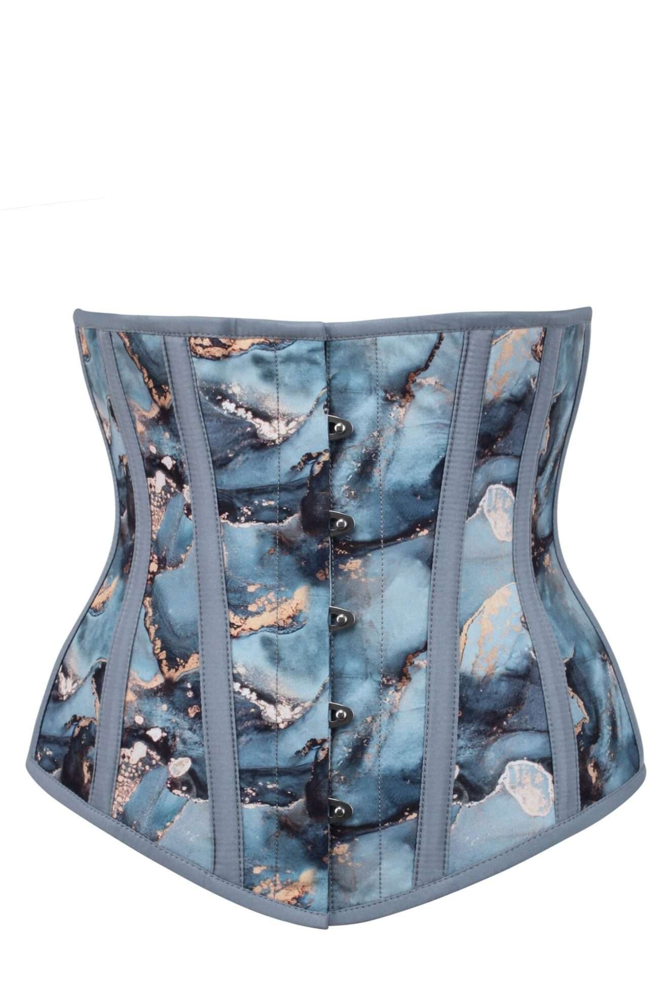 Half corset blue and gold marble longline underbust - Women Corset
