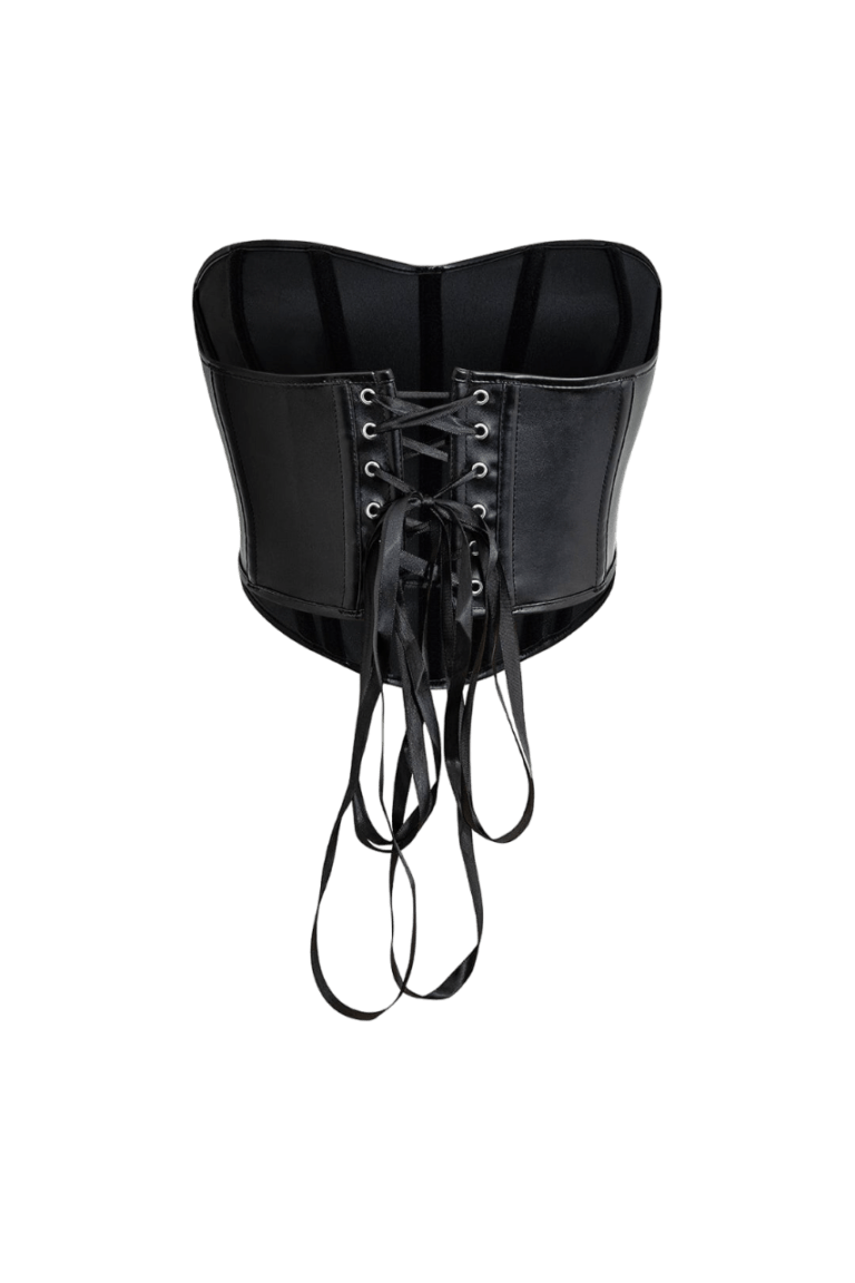 Black Gothic Faux Leather Corset bustier top - Women Corset