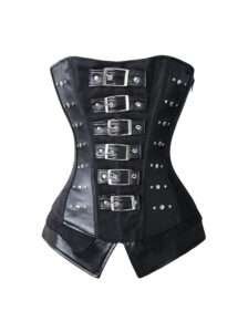 Black Faux Leather Buckles Bustier Corset - Women Corset