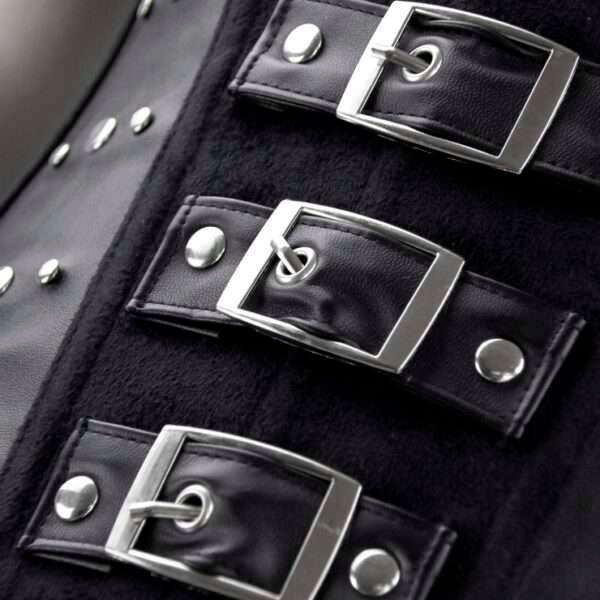 Black Faux Leather Buckles Bustier Corset - Women Corset